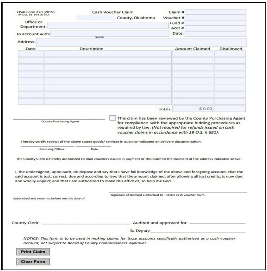 Chapter Three: Cash Voucher Claim – Form 270 | Oklahoma State University
